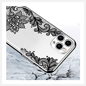 Cover for Gigaset GS5 Pro (6.30") Case IJTYHF Soft Silicone Case Bumper Shell +Tempered Glass 9H Screen Protector Protective Film, Transparent Protective TPU Cases -Black Flower