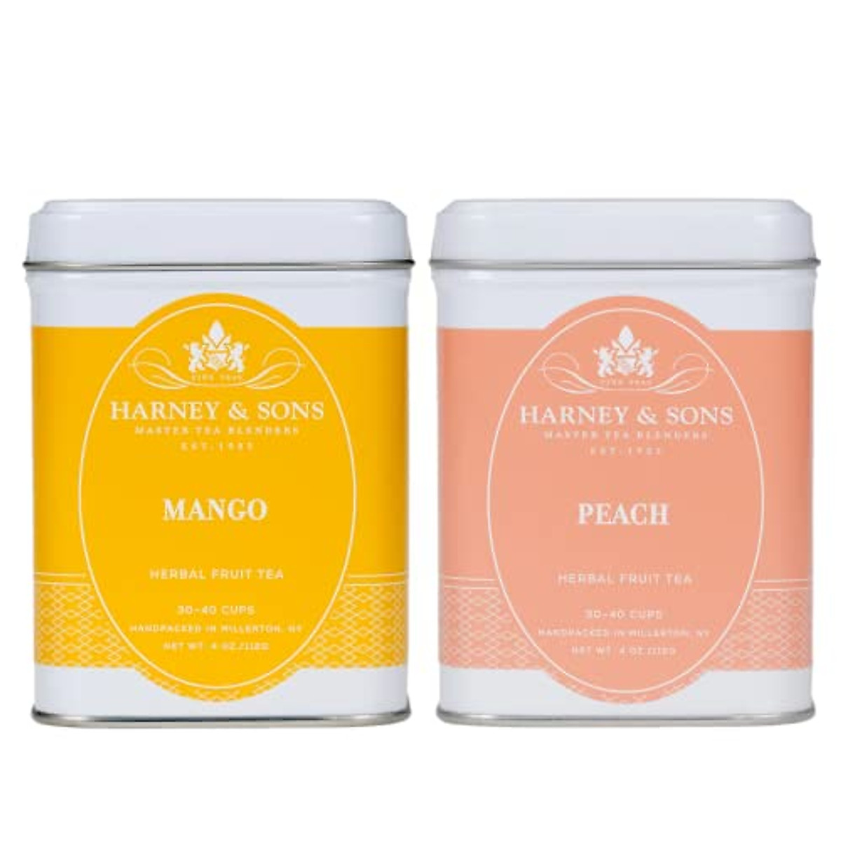 Harney & Sons Loose Herbal Fruit Tea Mothers Day Variety Gift Set (2 Pack, 8oz Total) - Mango & Peach Fruit Tea - Hibiscus, Rosehips, Apple Pieces & Natural Orange and Citrus Flavors - Caffeine-Free