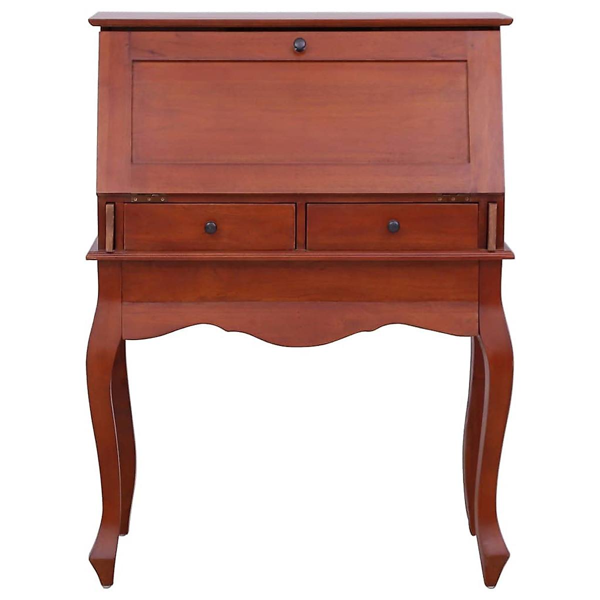 vidaXL Vintage-Style Secretary Desk - Solid Mahogany Wood Desk with Drawers and Compartments - Brown Finish, Rectangular Farmhouse Writing Desk