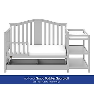 Graco Solano 4-in-1 Convertible Crib and Changer with Drawer (Pebble Gray) – Crib and Changing -Table Combo with Drawer, Includes Changing Pad, Converts to Toddler Bed, Daybed and Full-Size Bed