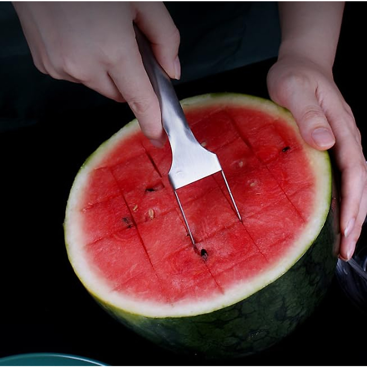 2-in-1 Stainless Steel Fruit Cutter, 2024 New Watermelon Fork Slicer Cutter Melon Cube Cutter, Portable Watermelon Fork Slicer, Dual Head Fruit Forks Slicer for Home Kitchen Gadget (1 Pcs)