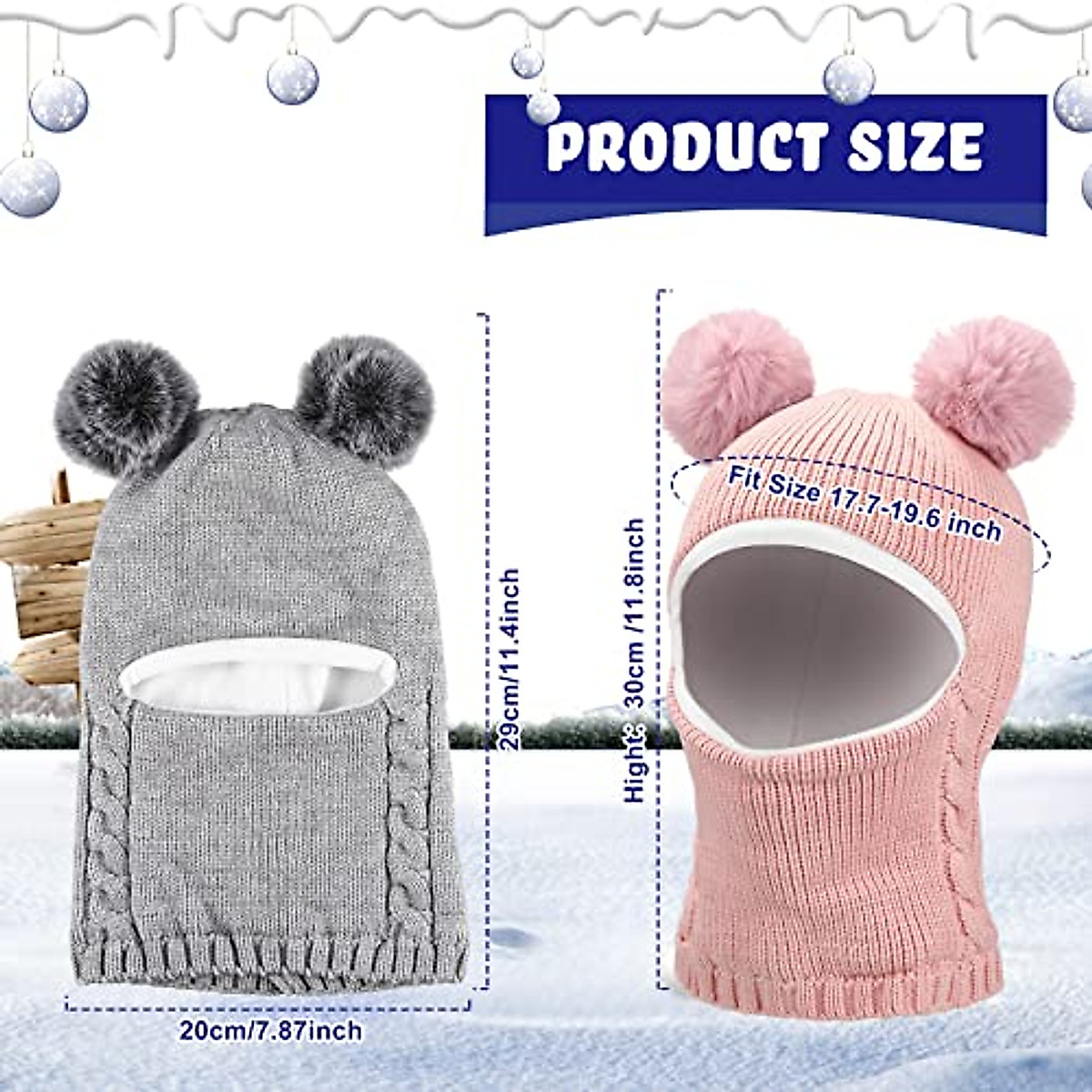 Bencailor Baby Winter Hat Scarf Set Toddler Kids Fleece Lining Beanie Snow Unisex Hood Infant Toddler Kids Hat Scarf for Girls Boys(Pink, Gray,2 Pieces)