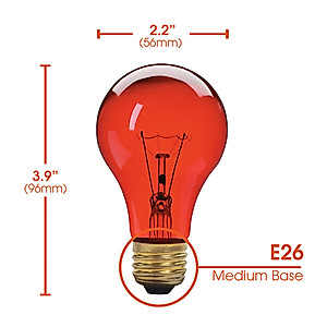 Xtricity A19 Incandescent Colored Light Bulb, 60W, E26 Medium Base, 130V, Red (2 Pack)