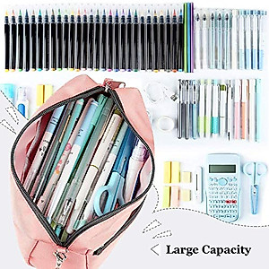 Homecube Pencil Case Cosmetic Bag Student Stationery Pouch Bag Office Storage Organizer for Girl Boy Women Men - Pink