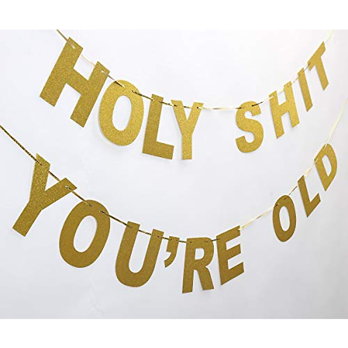 Holy Sht You're Old Banner Gold Glitter Funny Birthday Banner for Retirement Birthday Party Celebration