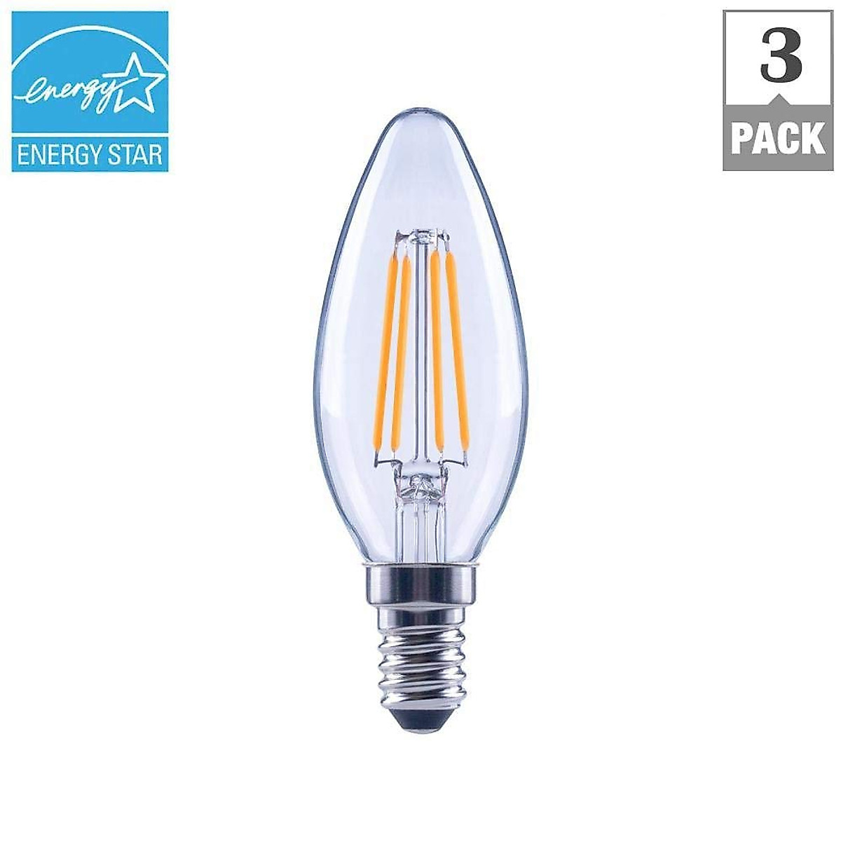 EcoSmart 40-Watt Equivalent B11 E12 Base Dimmable Clear Filament Vintage Style LED Light Bulb, Soft White (3-Pack)