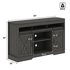 FansaFurn Farmhouse TV Stand for 65+ Inch TV, 34'' Tall Entertainment Center with Sliding Barn Doors, Rustic Wood Media Console Storage Cabinet Television Stand for Living Room, Bedroom (Dark Grey)