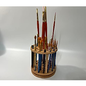 BlackLabMill Rotating Paint Brush Holder - Handmade Paint Brush Holder Rotating Art Supply Organizer – Large Capacity Cherry Hardwood Brush Organizer for Desk, Arts and Crafts