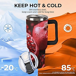 Pomegranate Fruit 40 Oz Water Bottle, Stainless Steel Tumbler with Handle And Straw, Extra Large Insulated Tumbler, Flip Straw Tumblers for Sports, Work, Car, Travel And Weekends