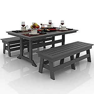 kevinplus 59'' Outdoor Bench White Garden Park Patio Outdoor, Weather Resistant and Waterproof Wooden Bench for Patio Deck Backyard Garden Balcony Porch Lawn, W60 x D18 x H17.7, Dark Grey