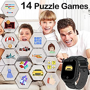 Smart Game Watch for Boys Girls - Kids Smart Watch with 14 Puzzle Games 1.54" HD Touch Screen Music Player Dual Camera 12/24 hr Pedometer Flashlight Birthday for Girls Kids