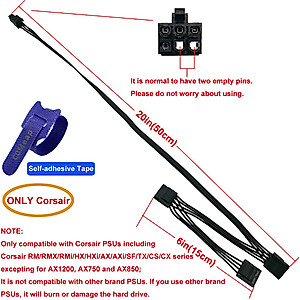 COMeap Molex Power Cable for Corsair PSUs, 6 Pin to 3X 4 Pin Molex Female Hard Drive Power Adapter Splitter for BTC Mining Riser Card 20-in
