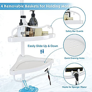 Lilyvane Corner Shower Caddy, 4 Layer Shower Organizer, Rustproof ABS Shower Shelves with Stainless Steel Pole, Drill Free Shower Rack, Large Shower Storage and Shower Caddy Tension Pole,56-125 Inch