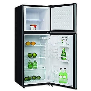 RCA RFR459 Compact Fridge with Freezer-Dual Adjustable Thermostat-Reversible Door-Removable Glass Shelves-Ideal for Bedroom/Dorm/Apartment/Office-4.5 Cubic Feet-Platinum, cu. ft, Stainless