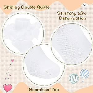 Zando Girls White Ruffle Socks Big Double Lace Turn Cuff Dress Socks Girl Ruffle White Socks Cute Lace Socks for Girls 6-8 Frilly Ankle Dress Sock 3/Black 5-7 Years