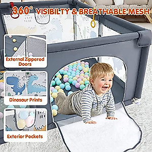TuKIIE Baby Playpen for Toddlers, 71"x 59" Extra Large Dinosaur Play Pen Yards with Breathable Mesh for Babies, Indoor & Outdoor Kids Safety Play Activity Center with Gates