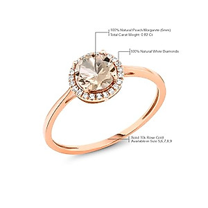 Gem Stone King 10K Rose Gold Gemstone Birthstone & Diamond Halo Promise Wedding Engagement Ring | Round 6MM | Rose Gold Ring For Women