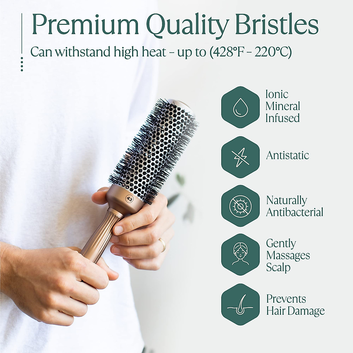 Professional Round Brush for Blow Drying 1.7 Inch – 25% Faster Dry Time - Ceramic Ionic Brush for Precise Styling & Volume – Hairbrush Adds Wave & Enhances Shine for Men & Women