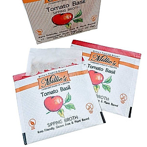 Millie’s Sipping Broth - Vegetable Broth -Natural-Gluten Free-Keto Friendly Tomato Basil 12 Count Box