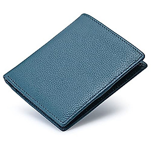 Bveyzi Ultra Slim Small Leather Women Wallet Rfid Blocking Tiny Thin Bifold Pocket Ladies Purse(Lake Blue)