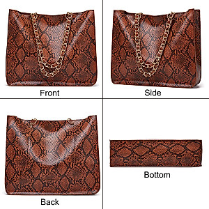 XingChen Women Snake Pattern Shoulder Bag PU Leather Purse Chain Braided Shoulder Strap Handbag Fashion Hobo Bag Tote Wine