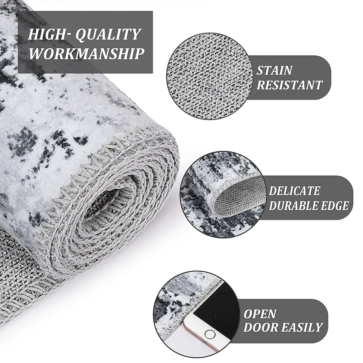 JOLENE.K Washable Runner Rug 2x10 Modern Abatract Rug Runner Hallway Runner Rug Non Slip Ktichen Runner Rug 2x6 Washable Runner Rug for Bathroom Bedroom Boho Runner Rug,2x10 Grey