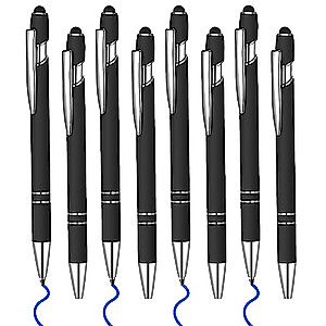 Lragvtbk 8 Pcs Blue Ink Ballpoint Pen with Stylus Tip 2 in 1 Stylus Ballpoint Pen Metal Pens Stylus Pen for Touch Screens School Office Coworkers (Black)