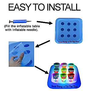 23*23 Inch Glowing Beer Pong Pool Party Rack Tic Tac Toe Floating Rafts, Swimming Pool Pong Party Game Drinking Game and Drink Holder, Includes 1 Rafts 9 Cups and 10 Pong Balls, Flashing Color 1