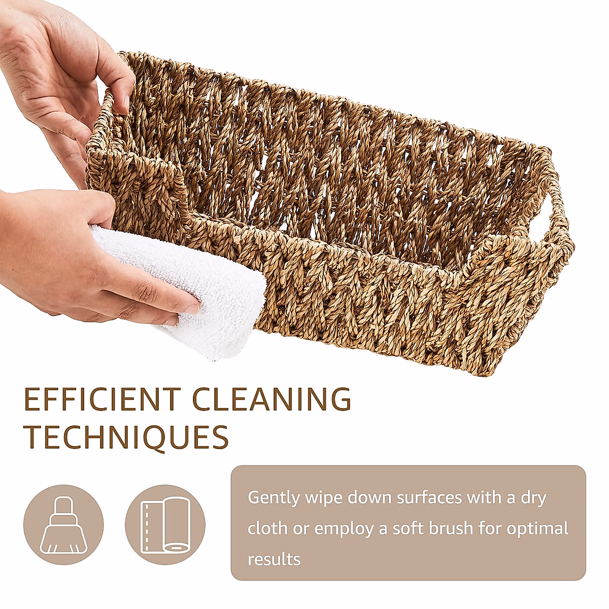 LGEHOOM Seagrass Wicker Storage Baskets Open-Front Pantry Baskets With Handles Handwoven Rattan Shelf Baskets for Organizer and Storage, 2 Pack