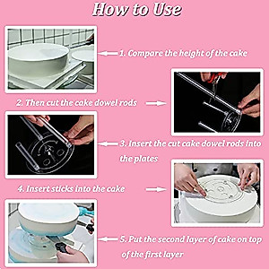 KISEER 5 Pieces Cake Separator Plates Stands with 24 Pieces Plastic Cake Dowels Rods and 15 Pieces Clear Cake Sticks Support Stacking for 4 6 8 10 12 Inch Tiered Cakes
