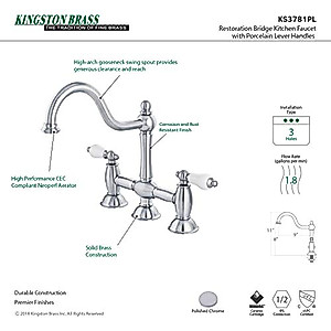 Kingston Brass KS3781PL Restoration Bridge Kitchen Faucet, 8", Polished Chrome