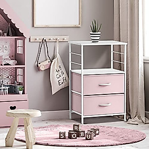 Sorbus Kids Dresser with 8 Drawers and 2 Drawer Nightstand Bundle - Matching Furniture Set - Storage Unit Organizer Chests for Clothing - Bedroom, Kids Rooms, Nursery, & Closet (Pink)