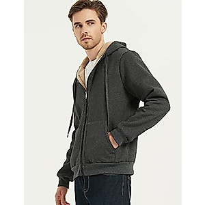 Flygo Men's Sherpa Hoodie Jacket Fleece Lined Zip Up Warm Hoodies Sweatshirt Winter Zipper Sweater Hooded Coat (Medium, Dark Grey)