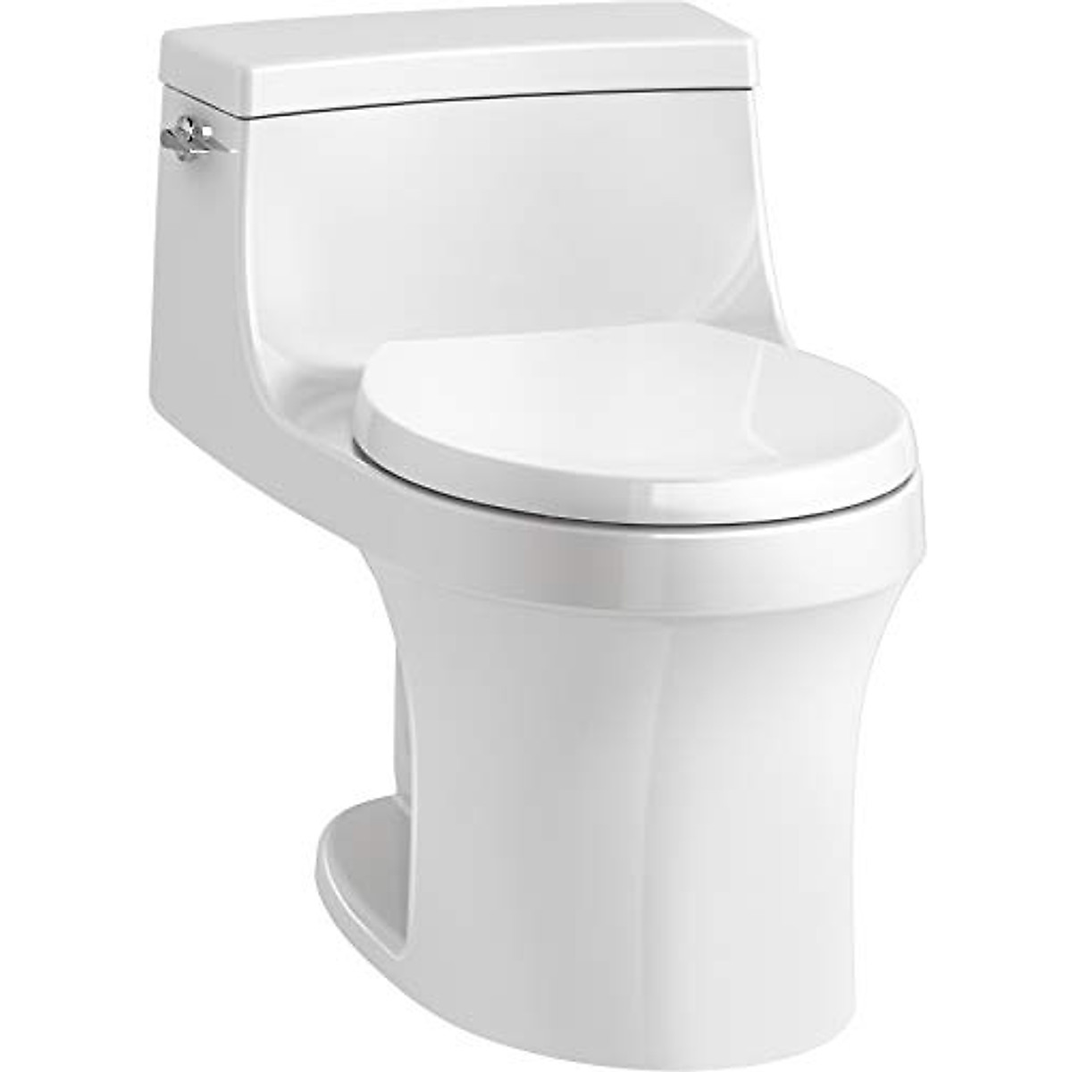KOHLER K-4007-0 San Souci One-Piece Round-Front Toilet with Left-Hand Trip Lever, Includes Reveal Quiet-Close Toilet Seat, 1.28 GPF, White