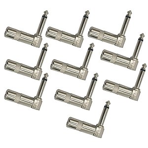 Douzime 10Pcs 1/4 inch Audio Plugs TS Mono Male Solder Type 6.35 mm Stereo 90 Degree Right Angle Plug for Speaker Guitar Microphone Cable Snakes Soldering Connector