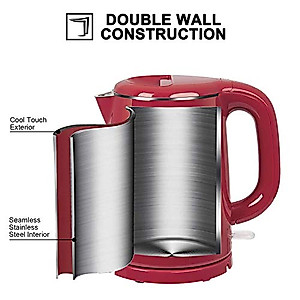 Secura Stainless Steel Double Wall Electric Kettle Water Heater for Tea Coffee w/Auto Shut-Off and Boil-Dry Protection, 1.0L (Red)