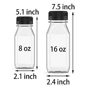 Hulless 8 Pcs 8 Ounce Plastic Juice Bottle Drink Containers Juicing Bottles with Black Lids, Suitable for Juice, Smoothies, Milk and Homemade Beverages
