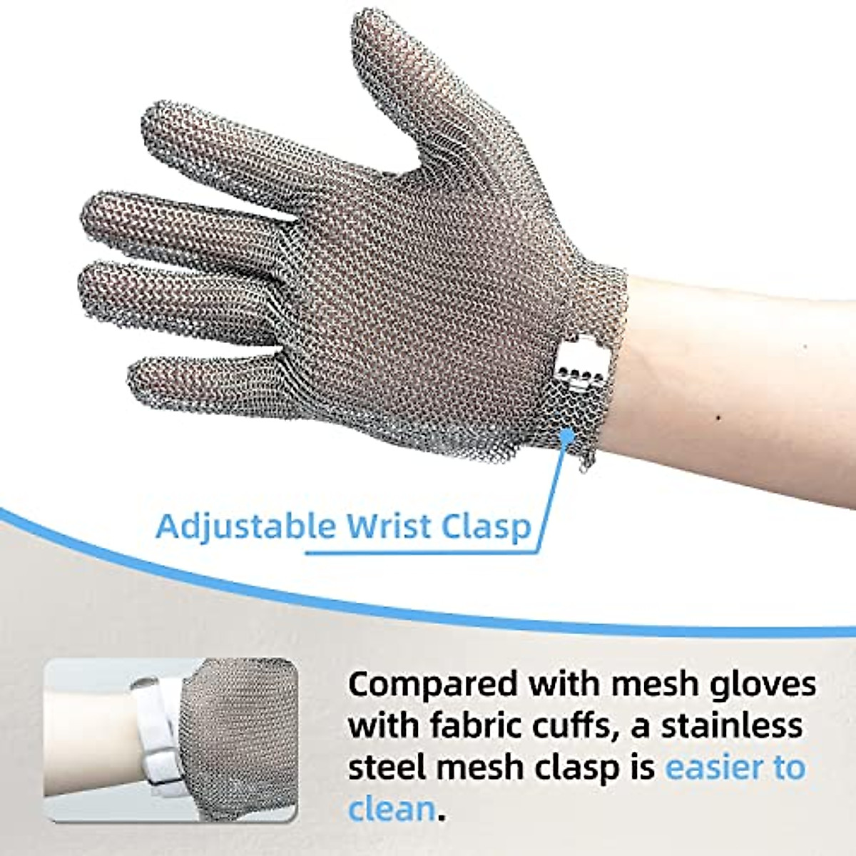 Schwer Highest Level Cut Resistant Stainless Steel Metal Mesh Chainmail Glove Butcher Glove for Meat Cutting Food Processing Knife Sharpening Oyster Shucking Kitchen Mandoline Slicing Fish Fillet（L）