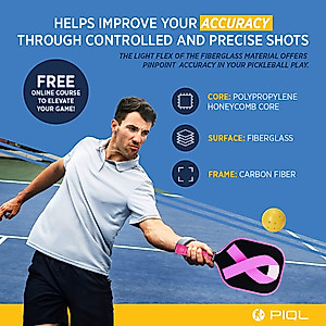 PIQL Pickleball Paddle - Benefits Charity (Pink Ribbon) - Outdoor Pickleball Paddle Carbon Fiber Frame - Polypropylene Honeycomb Core Lightweight Pickleball Paddle - Graphite Pickleball Paddle