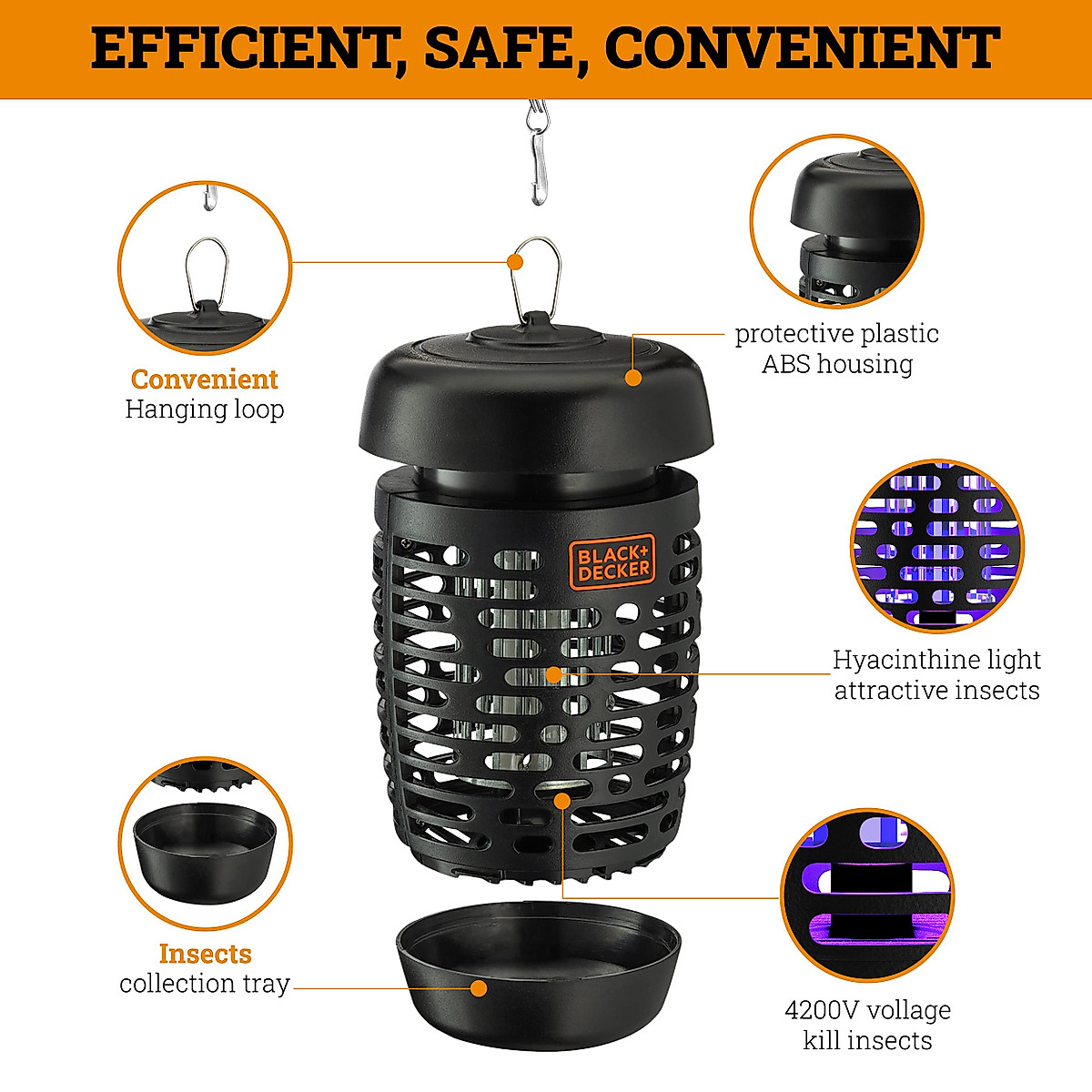 BLACK + DECKER Bug Zapper- Mosquito Repellent and Mosquito Zapper- Fly Traps for Indoors & Outdoors- Gnat & Moth Traps- Bug Catcher & Killer 600 Sqft Coverage Fly Trap for Insects