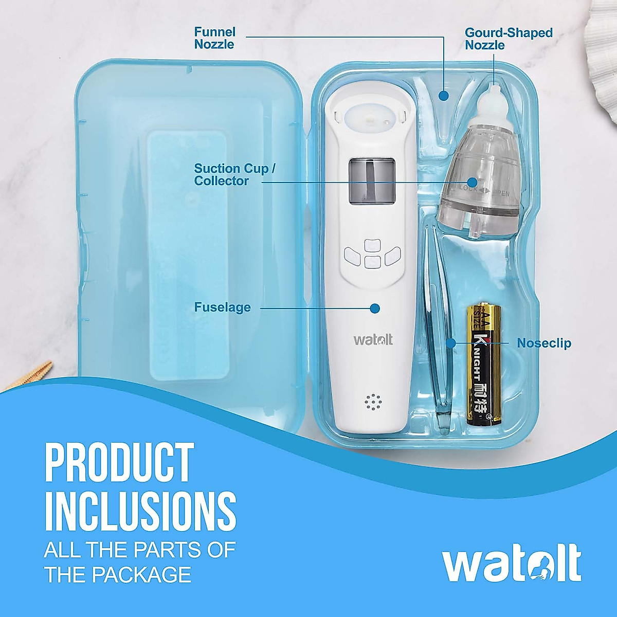 Watolt Baby Nasal Aspirator - Electric Nose Suction for Baby - Automatic Booger Sucker for Infants - Battery Powered Snot Mucus Remover for Kids Toddlers