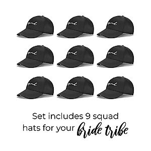Pop Fizz Designs Bachelorette Hats ( 10 Pack) 1 White Bride Hat | 9 Black Squad Hats I Bride Tribe Baseball Caps I Bachelorette Party Favors