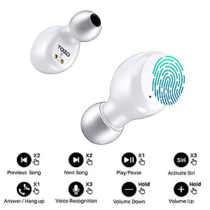 TOZO T6 True Wireless Earbuds Bluetooth 5.3 Headphones Touch Control with Wireless Charging Case IPX8 Waterproof Stereo Earphones in-Ear Built-in Mic Headset Premium Deep Bass White