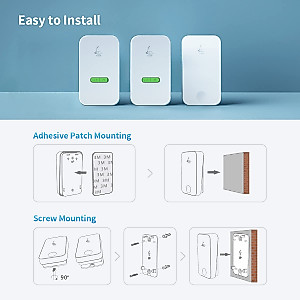 Door Bell Ringer Wireless, Batteryless Wireless Doorbell Loud Enough, Smart Remote Wireless Doorbells for Home Apartment Classroom Office, One Self-Powered Push Button & Two Plug in Receivers, White