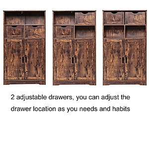 Iwell Mid Century TV Stand & Large Storage Cabinet with 2 Drawers & 2 Shelf Set, Sideboard Cupboard with Double Door, Boho Cocktail Table for Living Room, Bedroom, Kitchen, Home Office, Rustic