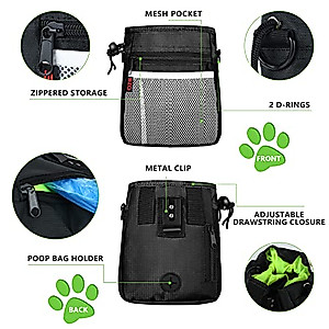 Dog Treat Pouch - 3 Ways to Wear Treat Pouches for Pet Training and 2 Pieces Clicker Taining for Dogs, Dog Training Treat Pouch Bag and Dog Clicker for Training with Waist Belt Shoulder Strap - Black