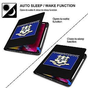 Connecticut State Flag Protective Case Compatible with IPAD 2020 AIR 4 （10.9in） Stand Case Auto Sleep/Wake Cover