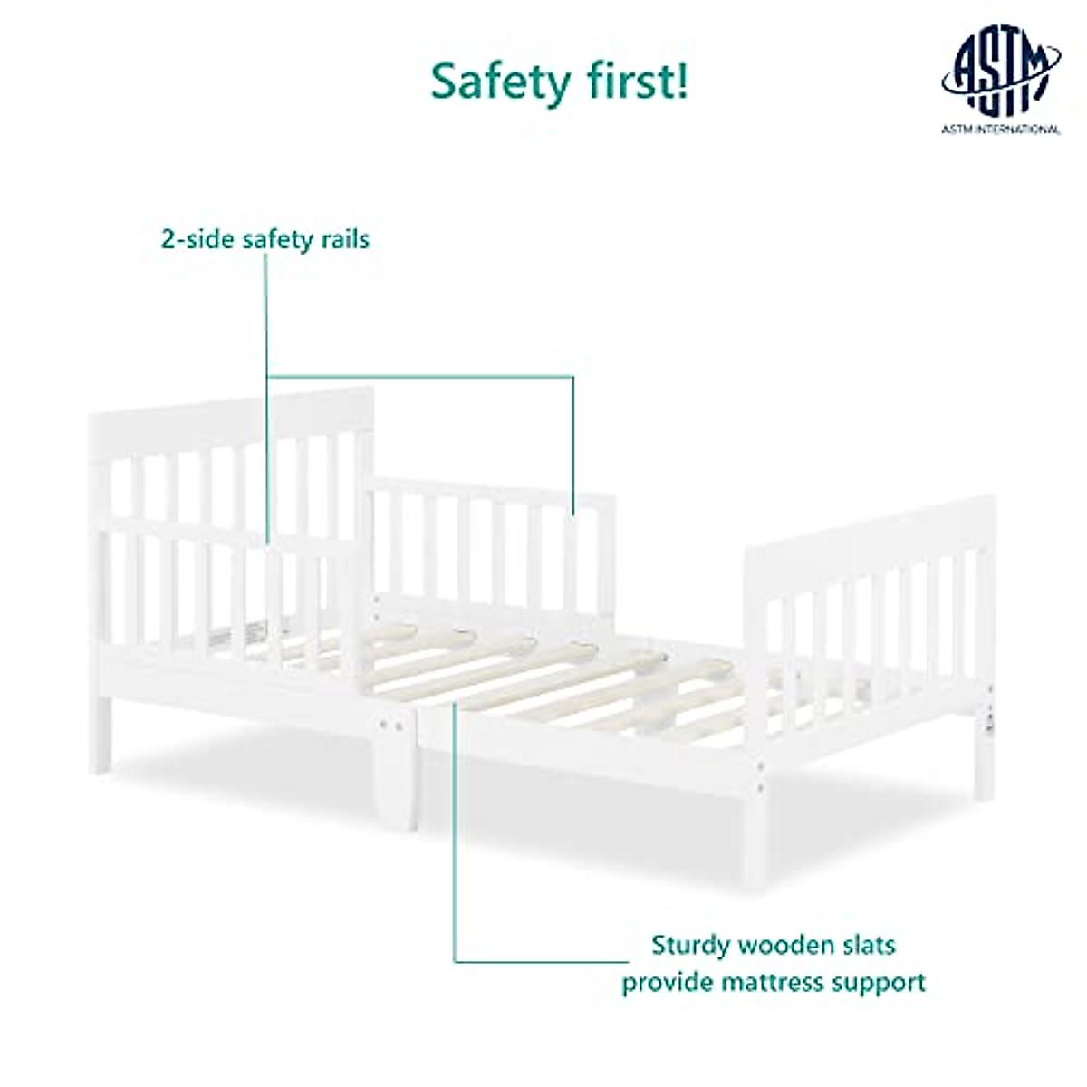 Dream On Me Finn Toddler Bed in White, Greenguard Gold and JPMA Certified, Non-Toxic Finish, Made of Sustainable New Zealand Pinewood, Wooden Nursery Furniture
