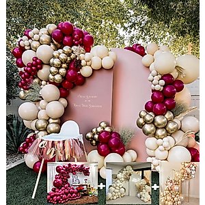 HIBAO Burgundy White Nude Balloons Double Stuffed Pearl Balloon Garland Latex Thick 18/12/5in Ruby Red Balloons Ivory Nude Balloon Arch Kit for Birthday Valentines Day Baby Shower Wedding Party Decora