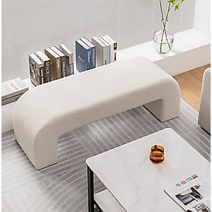 AUQMTAIN Modern Fuzzy Sherpa Upholstered Ottoman Bench, Entryway Bench, End Bed Bench, Footrest for Bedroom, Living Room, End of Bed, Hallway (47.2")